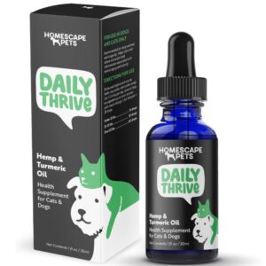 homescape pets daily thrive - hemp oil & turmeric for cats & dogs - anti-inflammatory pain reliever - boosts energy & allergy immune system - vet recommended