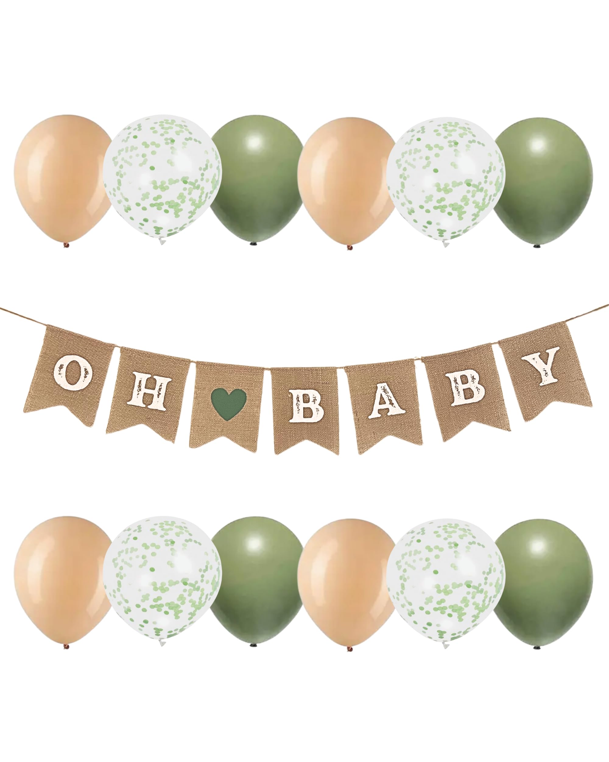 Gender Neutral Baby Shower Decorations & Decor Set: Oh Baby Burlap Banner, Sage Green, Nude & Confetti Balloons - Ideal for Boy, Girl Reveal Party & Welcome Baby Sign Garland Backdrop Decoration