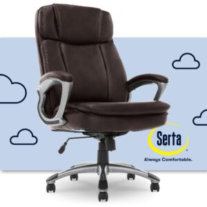 Serta Big and Tall High Back Executive Office Chair, Ergonomic Gaming Computer Chair with Layered Body Pillows, Contoured Lumbar Zone, Brown