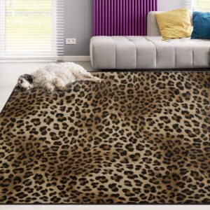 naanle animal print area rug 5'x7', leopard print polyester area rug mat for living dining dorm room bedroom home decorative