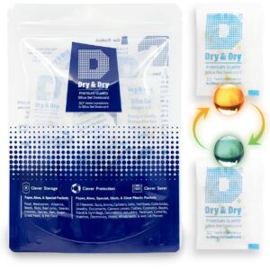 Dry & Dry 5 Gram [60 Packets] Premium Orange Indicating Silica Gel Packets Desiccants - Food Safe Silica Packets Silica Gel Silica Gel Packets