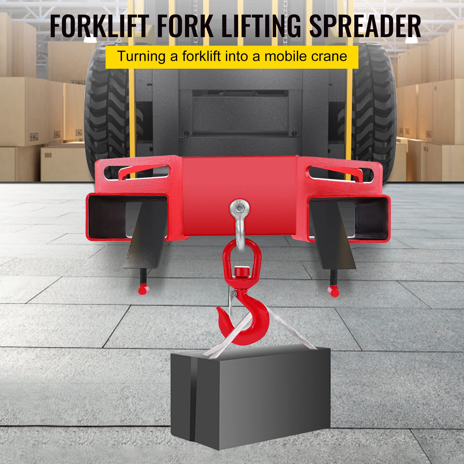 VEVOR Forklift Lifting Hook, 6600lbs Capacity Forklift Lifting Hoist, Red Forklift Mobile Crane with Swivel Hook and Two Large T-Screws, Hook Forklift Lifting Hoist, Fork Lifting Attachment