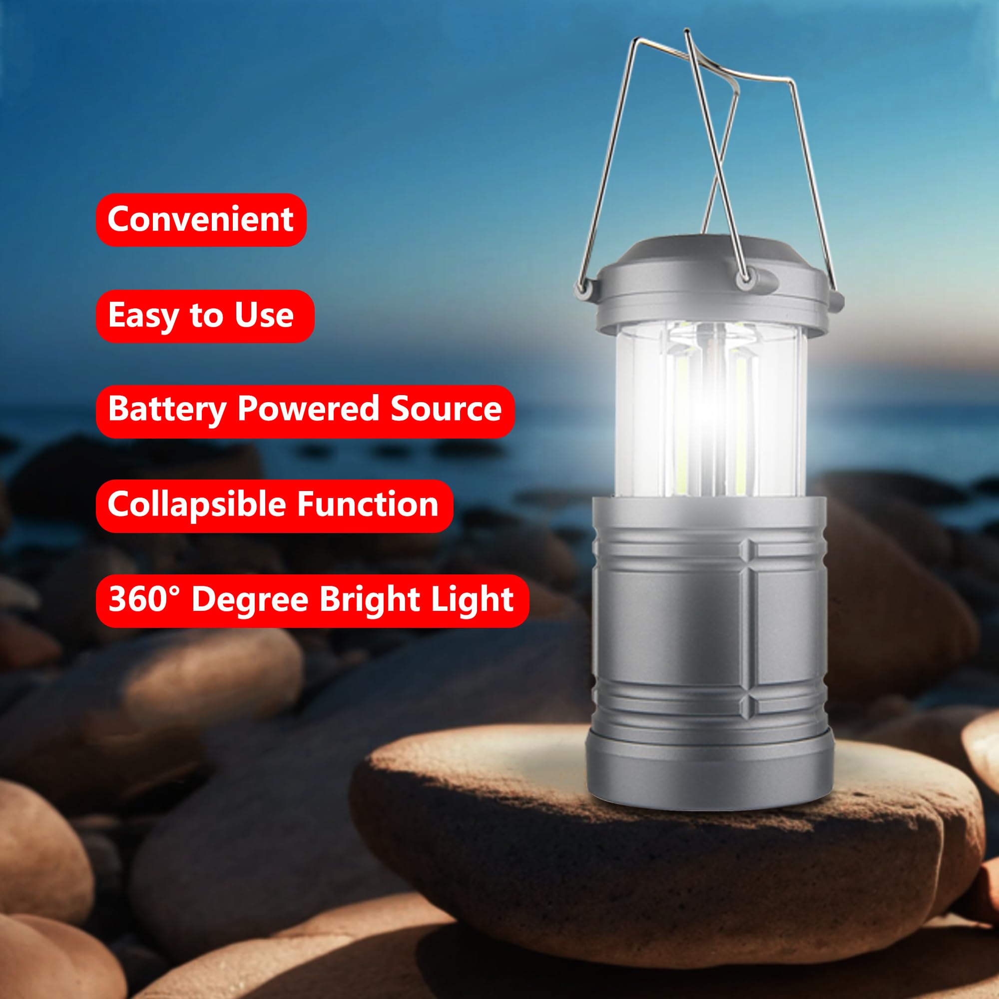 LED Camping Lantern ,Battery Powered Hanging Lanterns for Camping Hiking,Hurricane ,Power Outages,2-Pack