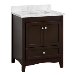 Abbey 30-inch Bathroom Vanity (Carrara/Chocolate): Includes Chocolate Cabinet with Authentic Italian Carrara Marble Countertop and White Ceramic Sink