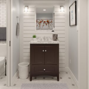 abbey 30-inch bathroom vanity (carrara/chocolate): includes chocolate cabinet with authentic italian carrara marble countertop and white ceramic sink