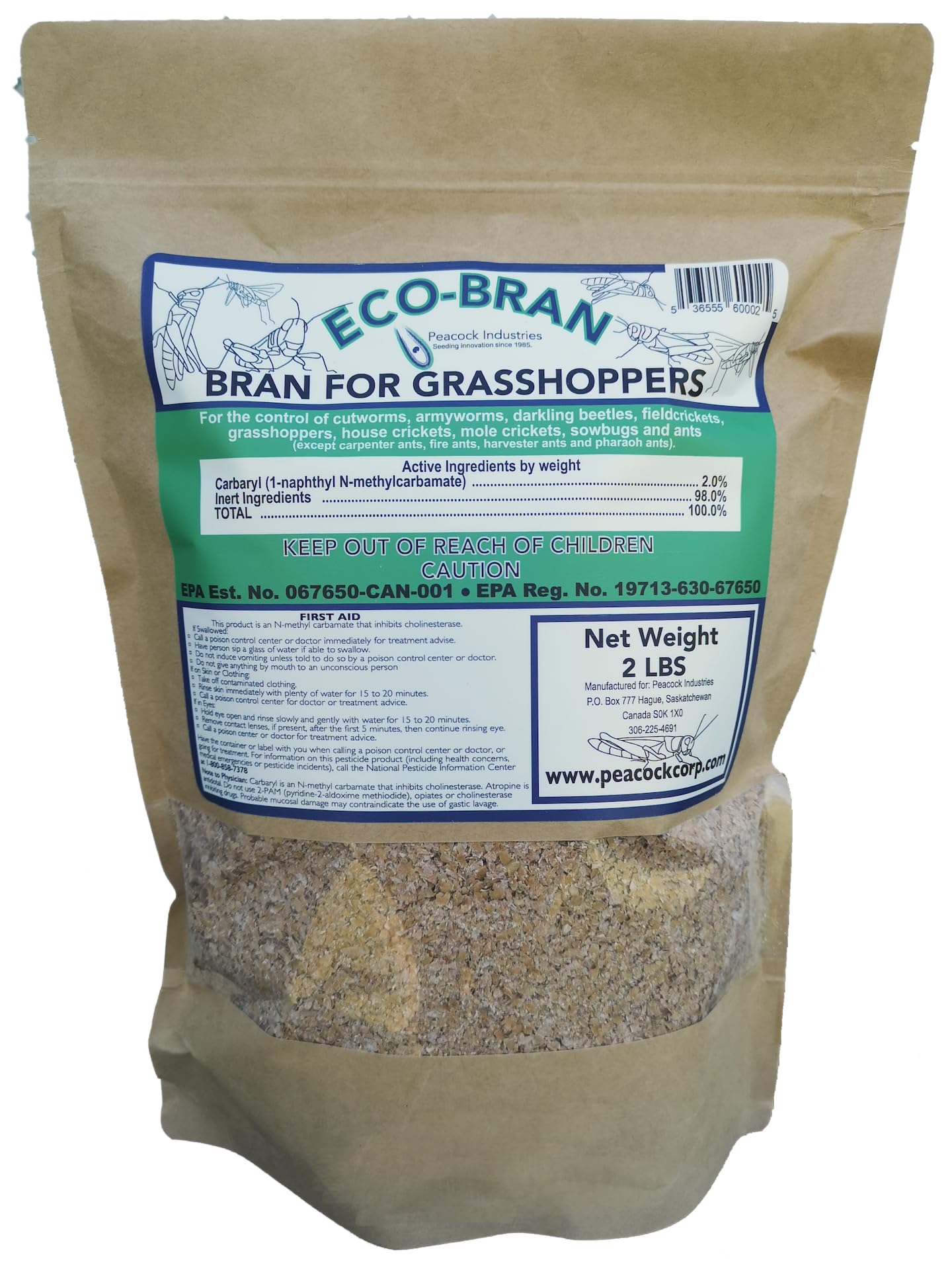 Generic Eco-Bran Broad Spectrum Grasshopper Insecticidal Bait 44 lbs - Contains 2% Carbaryl - Control of Grasshoppers, Cutworm, Locust, Mole Crickets, Sow Bugs (Roly-Poly), Ants, Beetles & More!…