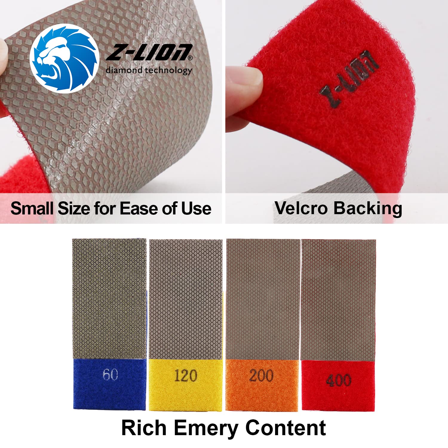 Z-Lion Diamond Abrasive Paper Sheets Diamond Sandpaper Nylon Back for Sanding Stone Glass Ceramic(4pcs/Set)