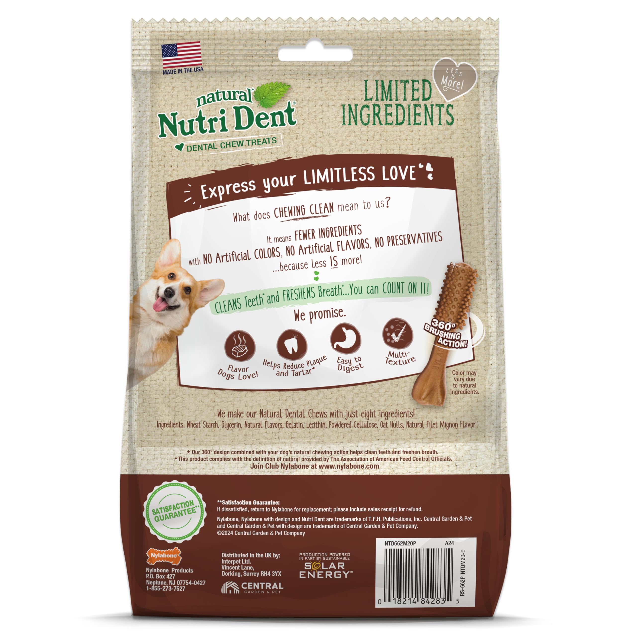 Nylabone Nutri Dent Dog Dental Chews - Natural Dog Teeth Cleaning & Breath Freshener - Dental Treats for Dogs - Filet Mignon Flavor, Medium (20 Count)