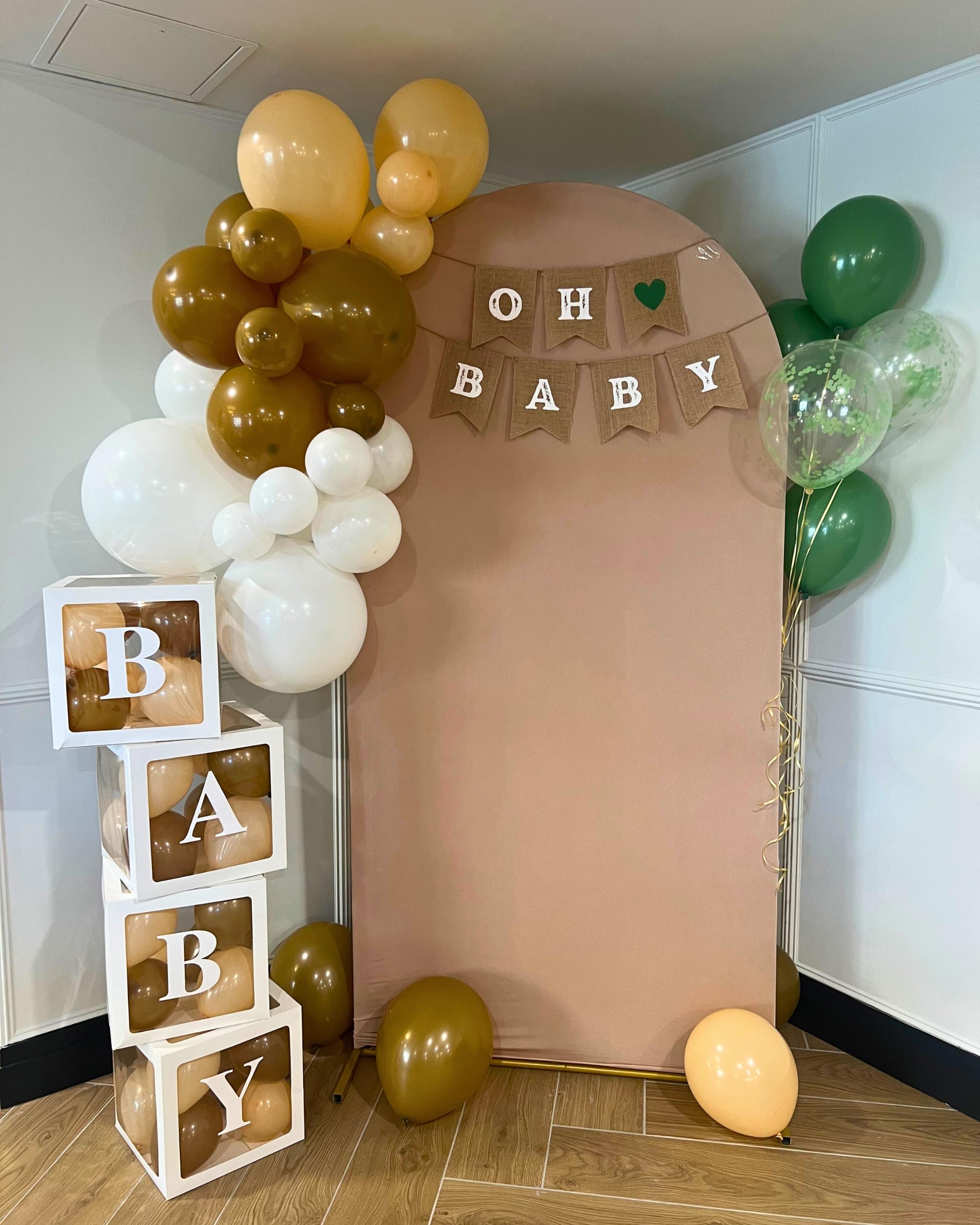 Gender Neutral Baby Shower Decorations & Decor Set: Oh Baby Burlap Banner, Sage Green, Nude & Confetti Balloons - Ideal for Boy, Girl Reveal Party & Welcome Baby Sign Garland Backdrop Decoration