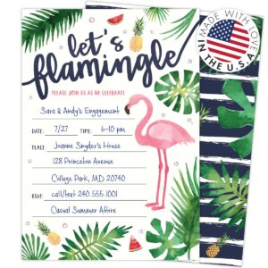 Let’s Flamingle Party Invitations with Pink Flamingo and Palm Leaves. 25 Hot Pink Envelopes and Fill in Invites for Soirees, Bridal Showers, Baby Showers, Birthdays, Graduations, Summer Parties