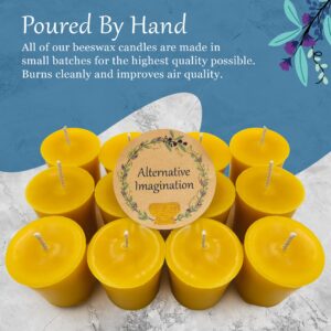 12 Pack of Beeswax Votive Candles - 100% Pure, Natural Beeswax with Natural Light Honey Scent - 15 Hour Burn - Alternative Imagination