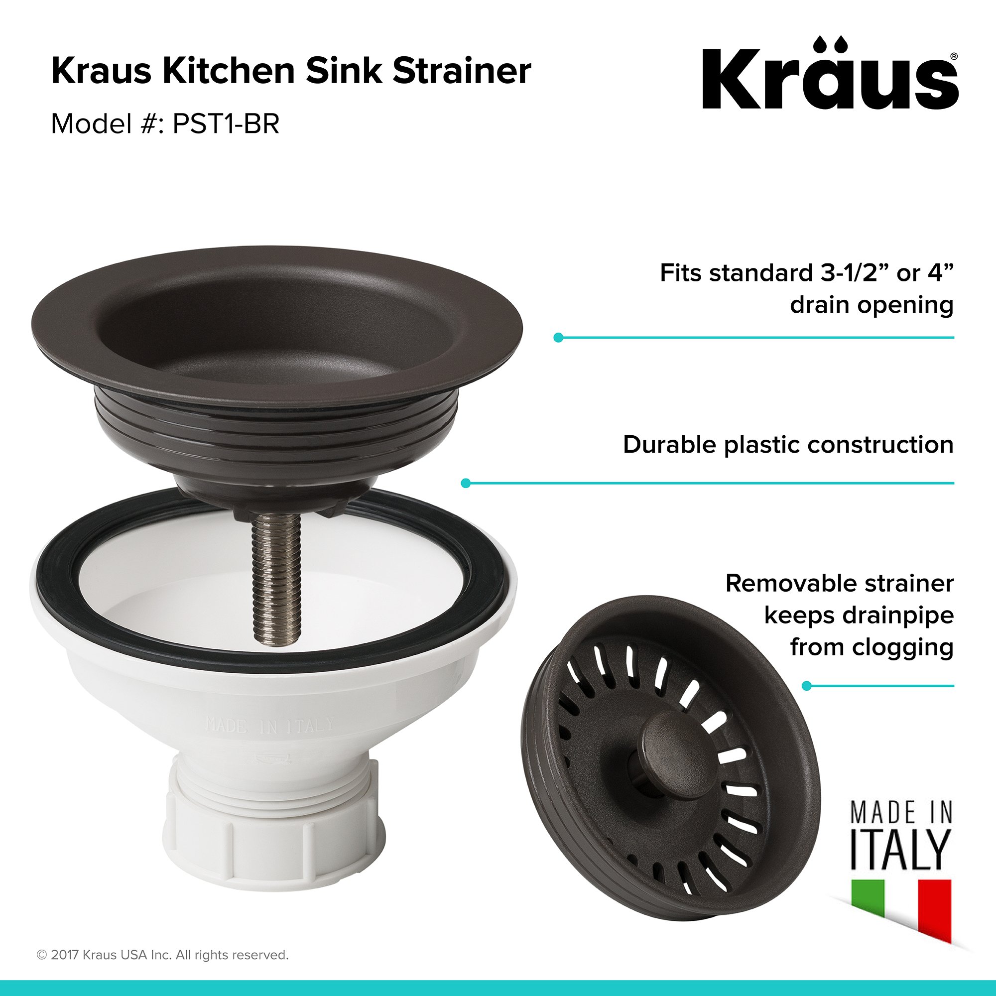 Kraus Kitchen Sink Strainer for 3.5-Inch Drain Openings in Brown, PST1-BR