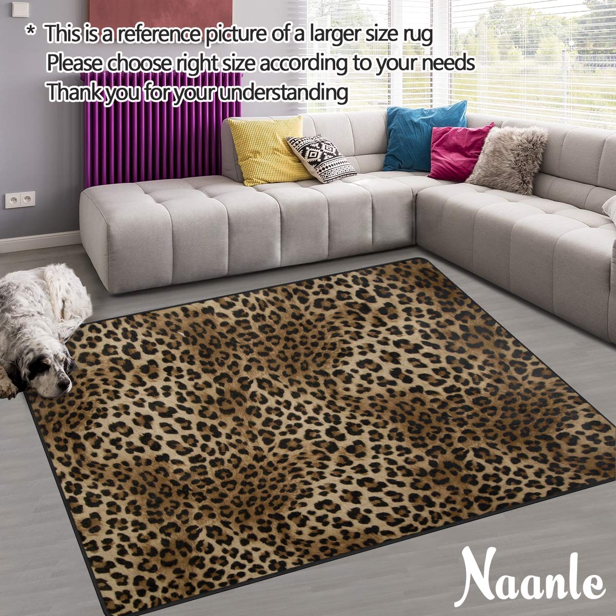 Naanle Animal Print Area Rug 5'x7', Leopard Print Polyester Area Rug Mat for Living Dining Dorm Room Bedroom Home Decorative