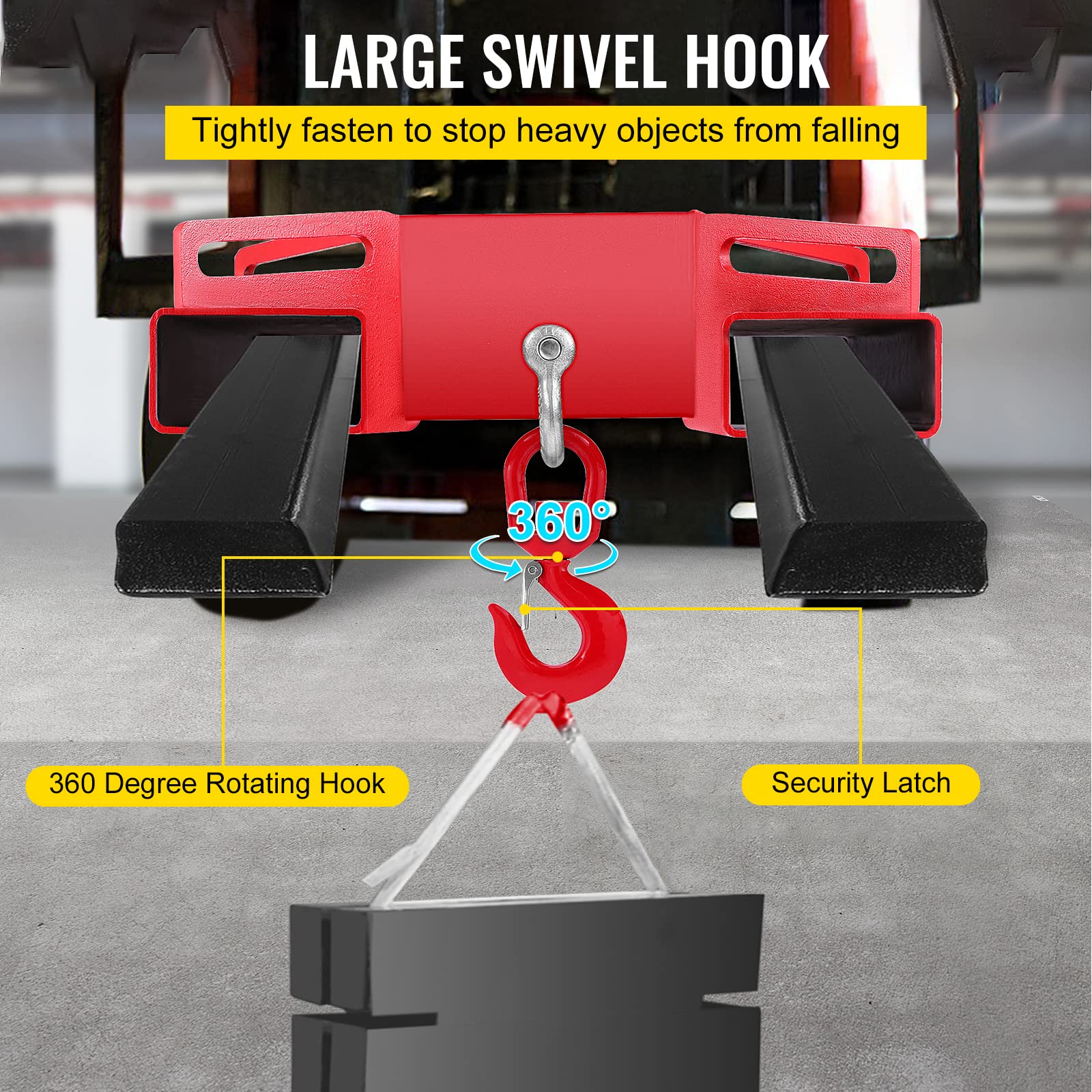 VEVOR Forklift Lifting Hook, 6600lbs Capacity Forklift Lifting Hoist, Red Forklift Mobile Crane with Swivel Hook and Two Large T-Screws, Hook Forklift Lifting Hoist, Fork Lifting Attachment