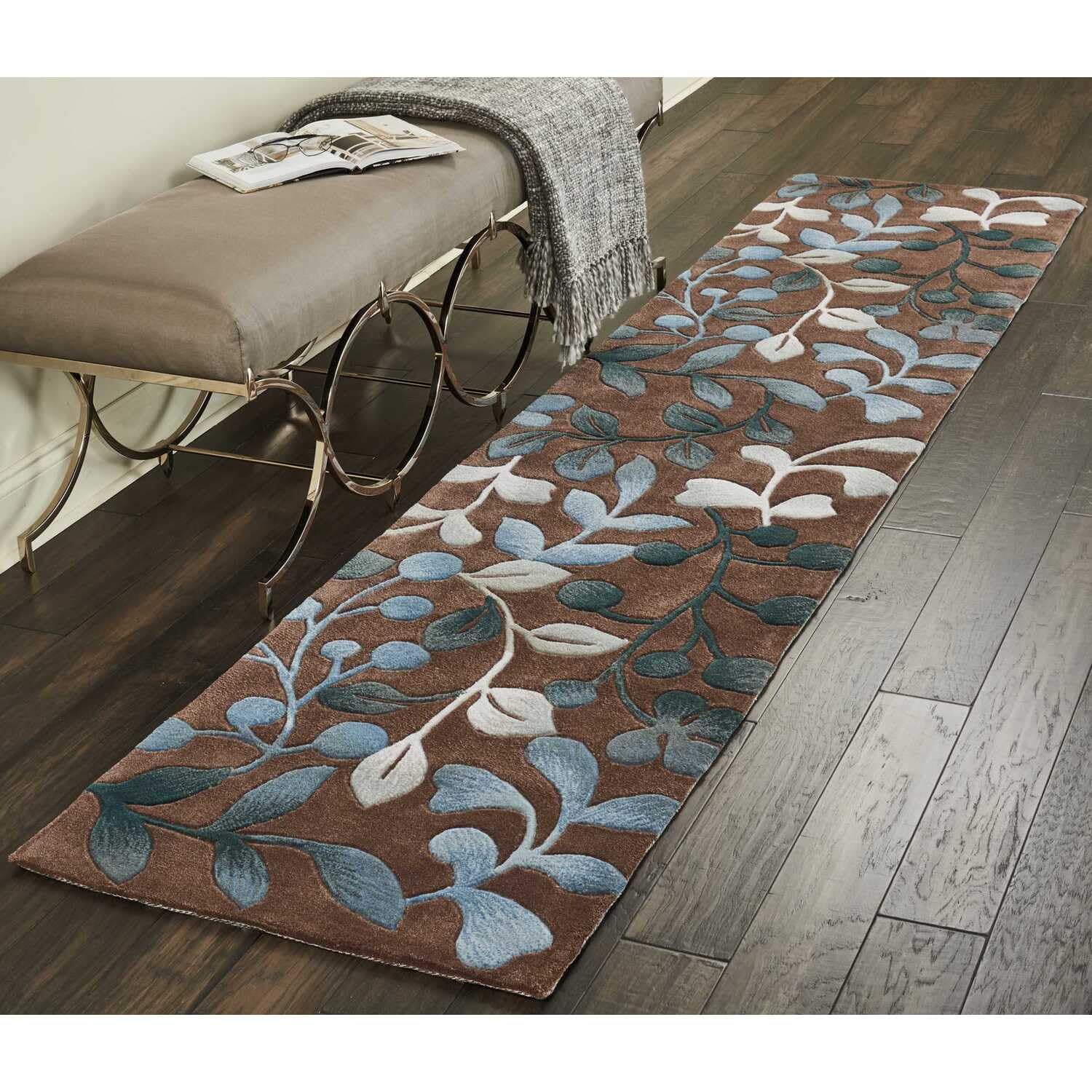 Nourison Contour Floral Mocha 2'3" x 10' Area -Rug, Easy -Cleaning, Non Shedding, Bed Room, Living Room, Dining Room, Kitchen (2x10)