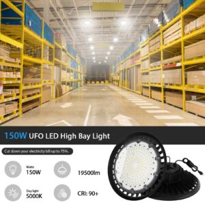 ANTLUX UFO High Bay LED Lighting, 150W (600W HID/HPS Replacement), 19500LM, 5000K Daylight White, IP65 Waterproof, Warehouse Lights, Commercial Workshop 150 Watts LED High Bay Light Fixtures