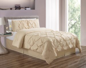 grand linen 3 piece king size ivory double-needle stitch puckered pinch pleat-embroidered duvet cover set