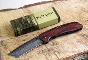 buckshot knives pbk220 thumb open spring assisted tanto cleaver classic wood handle pocket knives (pbk220ds)