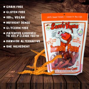 Sams Yams Sweet Potato Dog Treats, Healthy Dog Treats for Small & Medium Dogs, Sweet Potato Dog Treats Made in USA, High Fiber, Vegan Dental Chews - Bichon Fries, Sweet Potato Dog Chewz, 9oz (1 Pack)