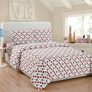 Fancy Collection Sheet Set Sport Baseball Basketball Football Soccer White Black Orange Brown New (Twin)