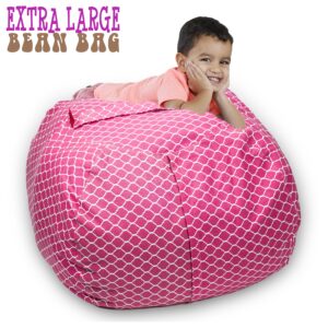 stuffed animal storage bean bag chair 38" extra large premium cotton canvas by sakibo (light red,white)