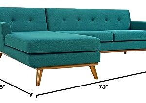 Modway Left Facing Sectional Sofa Engage Mid-Century Modern Upholstered Fabric Teal