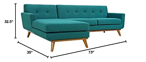 Modway Left Facing Sectional Sofa Engage Mid-Century Modern Upholstered Fabric Teal