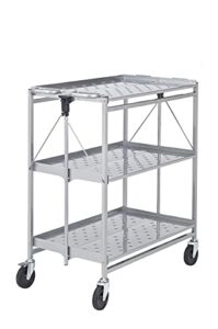 master grade 3 tier rolling carts with wheels, thick steel utility cart on wheels, storage cart on wheels (grey)