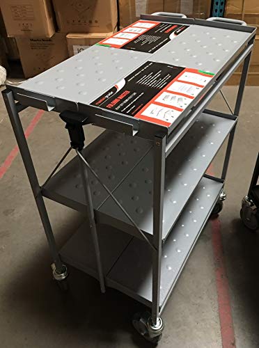 Master Grade 3 Tier Rolling Carts with Wheels, Thick Steel Utility Cart on Wheels, Storage Cart on Wheels (Grey)