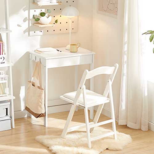 SoBuy White Desk with Drawers Small Desk Toddler Desk Mini Desk Computer Desk Workstation Writing Desk Children Teenagers Desk with Drawer and Hooks, White FWT43-W