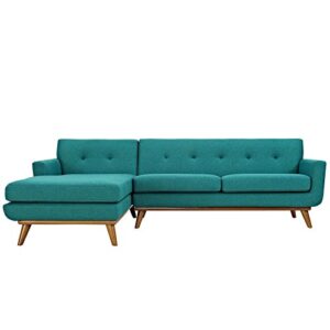 Modway Left Facing Sectional Sofa Engage Mid-Century Modern Upholstered Fabric Teal