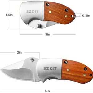 EZKIT Pocket Knife, Small Wood Handle 2in Blade Stainless Steel Everyday Carry Knife