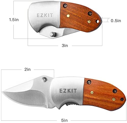 EZKIT Pocket Knife, Small Wood Handle 2in Blade Stainless Steel Everyday Carry Knife