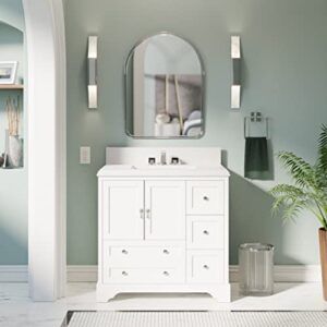 madison 36-inch bathroom vanity (quartz/white): includes white cabinet with stunning quartz countertop and white ceramic sink