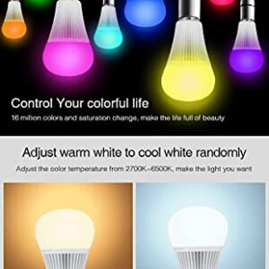 LGIDTECH FUT012 9W RGBWW Smart WiFi 2.4GHz LED Light Bulb RGB+CCT Color Changing & Temperature Adjustable with Memory.Remote and Gateway Hub for Smartphone APP Control All is Sold Separately