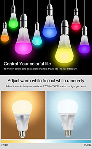 LGIDTECH FUT012 9W RGBWW Smart WiFi 2.4GHz LED Light Bulb RGB+CCT Color Changing & Temperature Adjustable with Memory.Remote and Gateway Hub for Smartphone APP Control All is Sold Separately