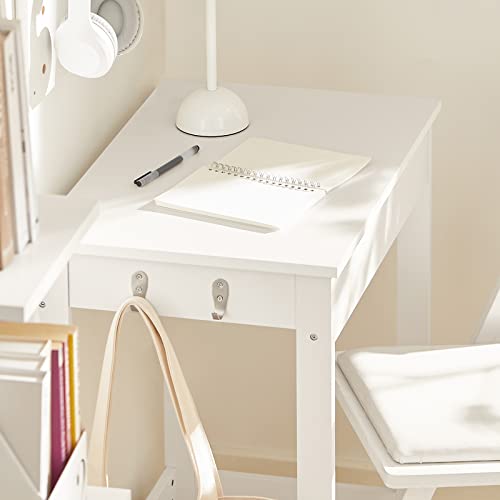 SoBuy White Desk with Drawers Small Desk Toddler Desk Mini Desk Computer Desk Workstation Writing Desk Children Teenagers Desk with Drawer and Hooks, White FWT43-W