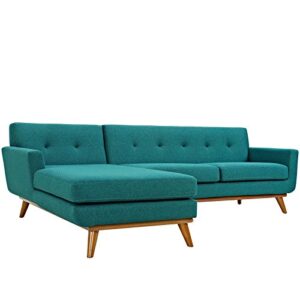 Modway Left Facing Sectional Sofa Engage Mid-Century Modern Upholstered Fabric Teal