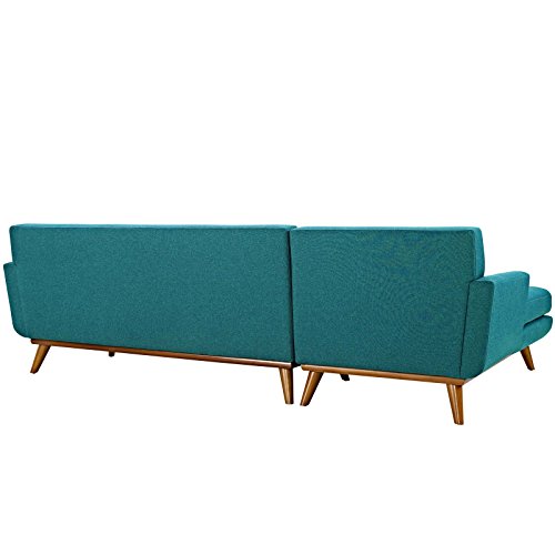 Modway Left Facing Sectional Sofa Engage Mid-Century Modern Upholstered Fabric Teal