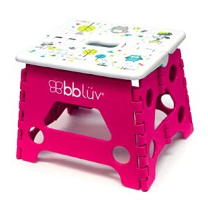 bblüv - step - safe one-hand folding step stool for kids - toddler step stool - lightweight folding step stool, easily opens with a flip, compact and easy to clean (pink)