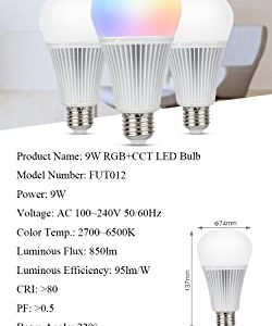 LGIDTECH FUT012 9W RGBWW Smart WiFi 2.4GHz LED Light Bulb RGB+CCT Color Changing & Temperature Adjustable with Memory.Remote and Gateway Hub for Smartphone APP Control All is Sold Separately