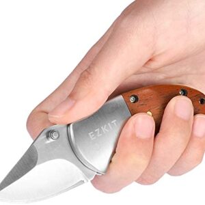 EZKIT Pocket Knife, Small Wood Handle 2in Blade Stainless Steel Everyday Carry Knife