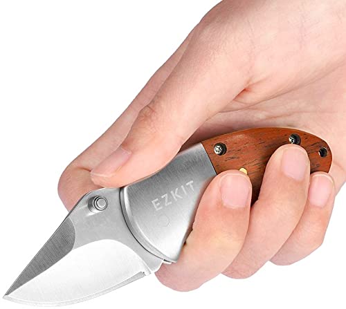 EZKIT Pocket Knife, Small Wood Handle 2in Blade Stainless Steel Everyday Carry Knife