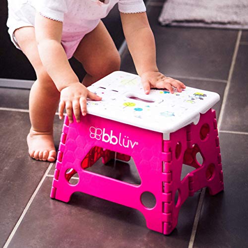 bblüv - Step - Safe One-Hand Folding Step Stool for Kids - Toddler Step Stool - Lightweight Folding Step Stool, Easily Opens with a Flip, Compact and Easy to Clean (Pink)