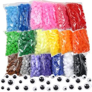 toaob 1900pcs 1cm assorted pom poms multi color fuzzy pompoms balls art supplies with wiggle eyes for diy crafts decorations