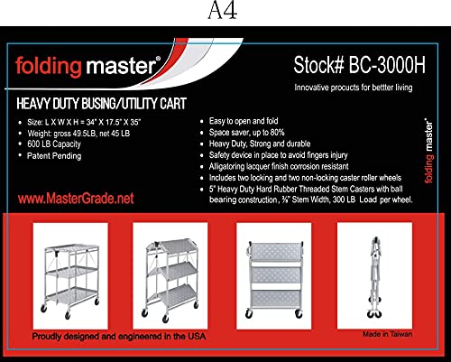 Master Grade 3 Tier Rolling Carts with Wheels, Thick Steel Utility Cart on Wheels, Storage Cart on Wheels (Grey)