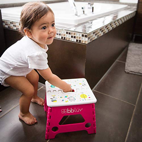 bblüv - Step - Safe One-Hand Folding Step Stool for Kids - Toddler Step Stool - Lightweight Folding Step Stool, Easily Opens with a Flip, Compact and Easy to Clean (Pink)