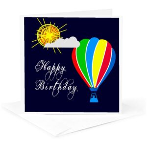 3dRose Greeting Card - Colorful hot air balloon, sun, text Happy Birthday on blue - Alexis Design - Hot Air Balloon