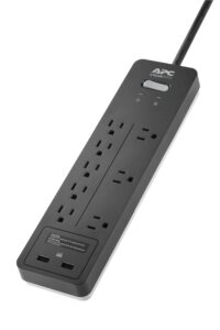 apc power strip surge protector with usb charging ports, ph8u2, 2160 joules, flat plug, 8 outlets black