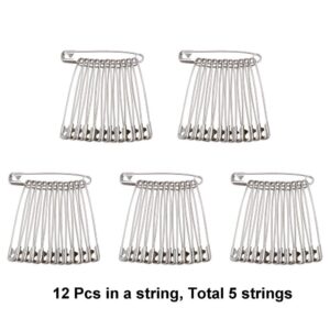 YiwerDer 60PCS Large Safety Pins, Durable, Rust-Resistant Nickel Plated Steel Pins Size 4, 2.2inch /55mm